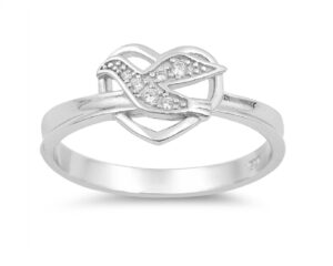 closeoutwarehouse clear cubic zirconia dove and heart ring sterling silver size 8