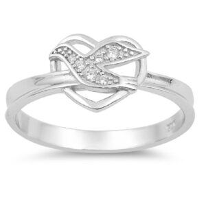 CloseoutWarehouse Clear Cubic Zirconia Dove And Heart Ring Sterling Silver Size 8