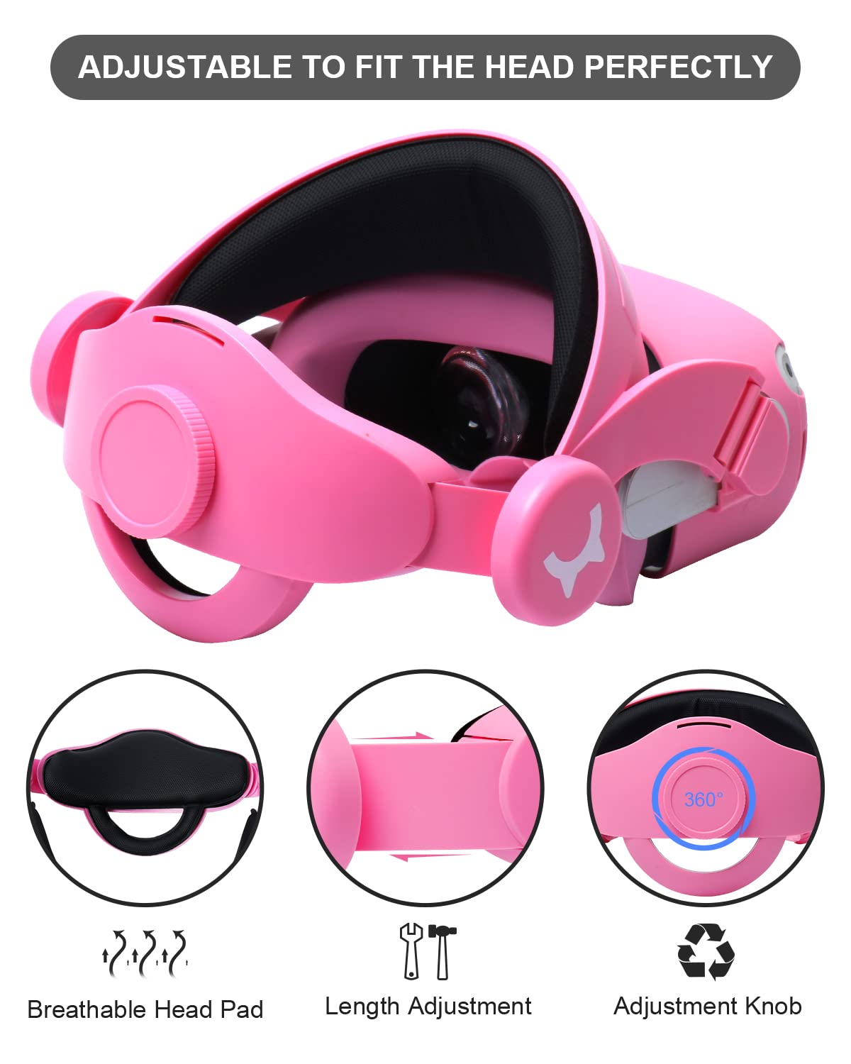 Barbie Pink 6 in 1 Set Head Strap for Oculus Quest 2 Accessories,MODJUEGO Adjustable Forehead Strap with Silicone Touch Controller Grip Cover, VR Face Cover and VR Shell Protector Cover Replacement