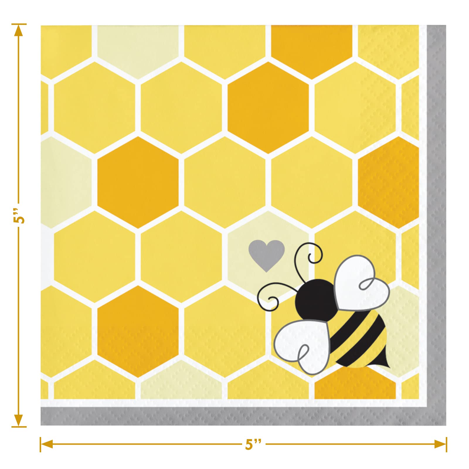 Bee Party Supplies for Baby Showers and Birthdays - Bumblebee Paper Dessert Plates, Napkins, and Forks (Serves 16)