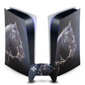 friesian horse art mix matte vinyl faceplate sticker gaming skin case cover compatible with sony playstation 5 ps5 digital edition console and dualsense controller