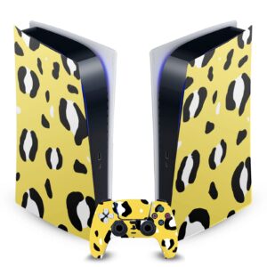 yellow leopard art mix matte vinyl faceplate sticker gaming skin case cover compatible with sony playstation 5 ps5 digital edition console and dualsense controller