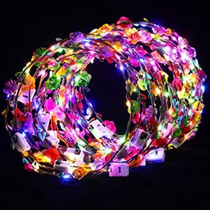 40 pcs led flower headband, light up flower crown garland flower headdress floral headpiece for women hair accessories birthday wedding party(plum blossom style)