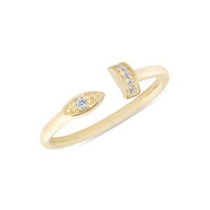 takar 10k solid gold nail ring with white diamonds, elegant open style nail gold rings for women, beautiful nail rings, women's gold nail jewelry in yellow gold, rose gold and white gold made in usa.