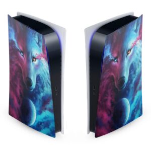 head case designs officially licensed jonas jojoesart jödicke wolf galaxy art mix vinyl faceplate sticker gaming skin case cover compatible with sony playstation 5 ps5 digital edition console