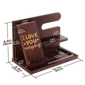 Personalized Wood Phone Docking Station For Husband Boyfriend - I Love You Everyday - Key Holder Wallet Stand Watch Organizer Men Gift Anniversary Birthday Christmas Nightstand Male Travel Gadgets