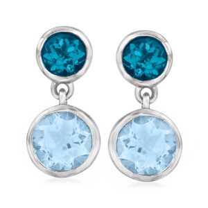 ross-simons 6.70 ct. t.w. london and sky blue topaz drop earrings in sterling silver