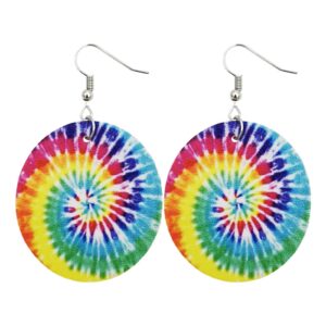 4 Pairs Colorful Tie Dye Double Printed Leather Dangle Earrings Set Lightweight Bohemian Teardrop Earrings for Women Jewelry(A)