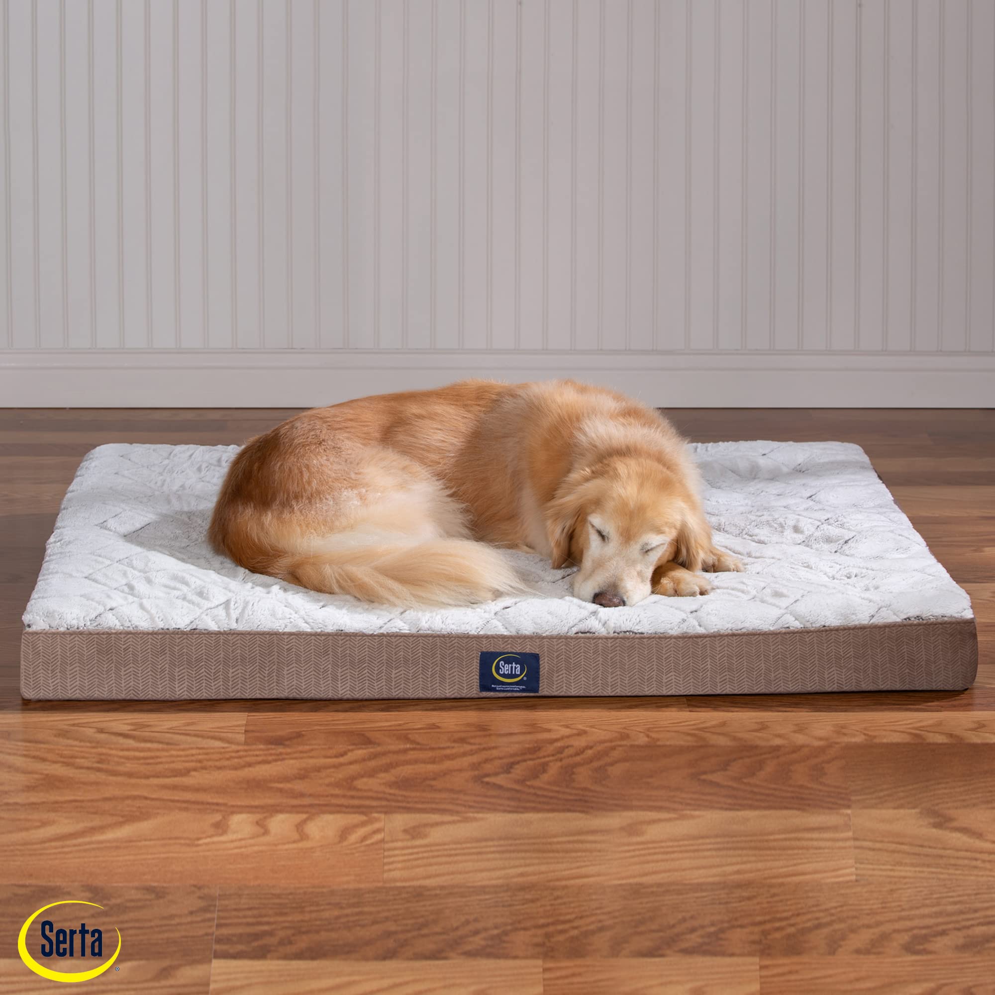 Serta Orthopedic Quilted Pillow Top Dog Bed for Pets – Chocolate Brown (Large)