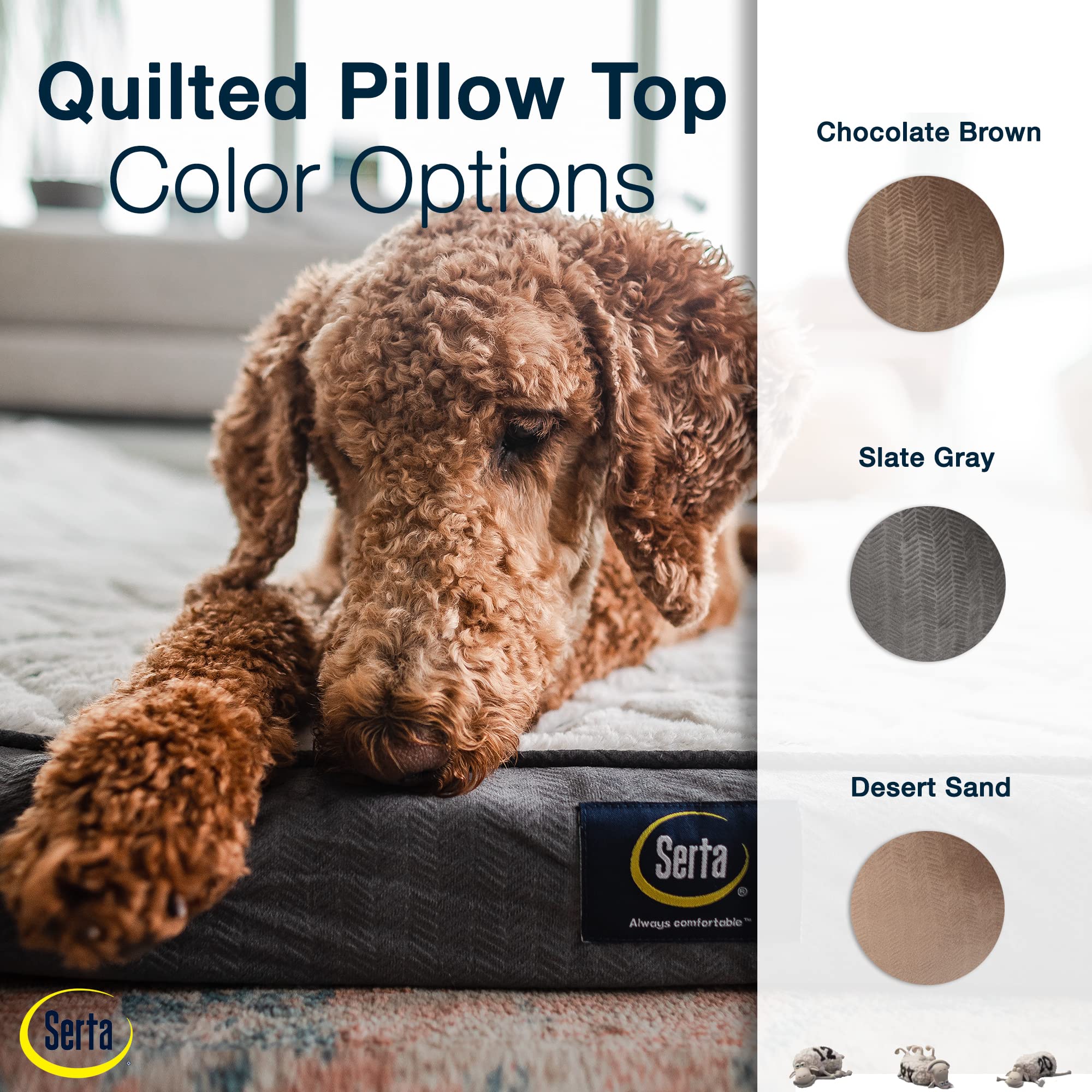 Serta Orthopedic Quilted Pillow Top Dog Bed for Pets – Chocolate Brown (Large)