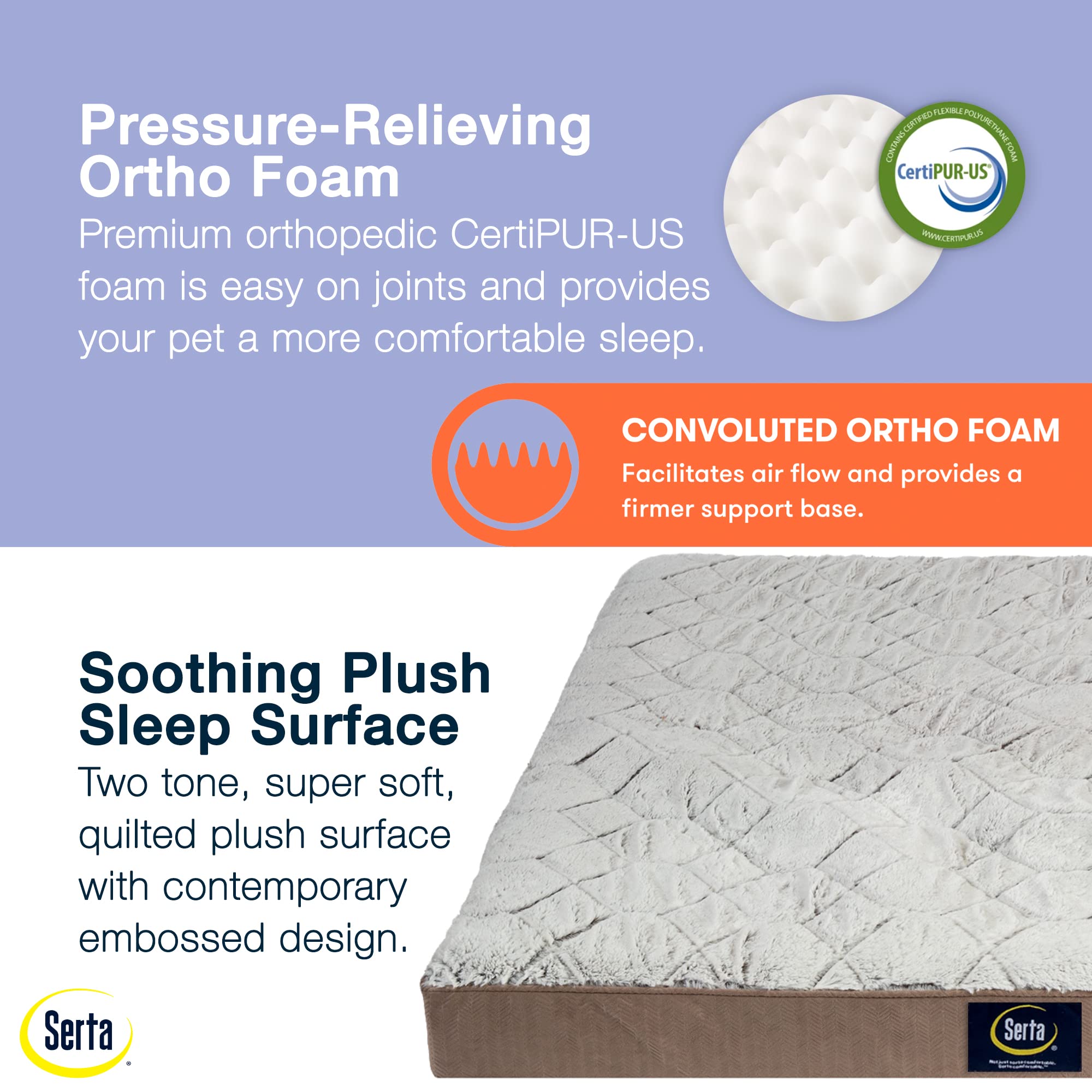 Serta Orthopedic Quilted Pillow Top Dog Bed for Pets – Chocolate Brown (Large)