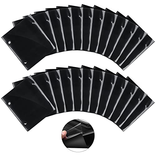 24 Pieces Flip Folder Pages Flip Folio Marching Band Musical Flip Folder with 2 Holes 7.5 x 6.3 Inches PVC Waterproof Window Pages for Holding Sheet Music Files (Black, Single Available)