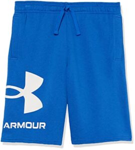 under armour boys rival fleece logo shorts, (486) versa blue / / onyx white, youth small