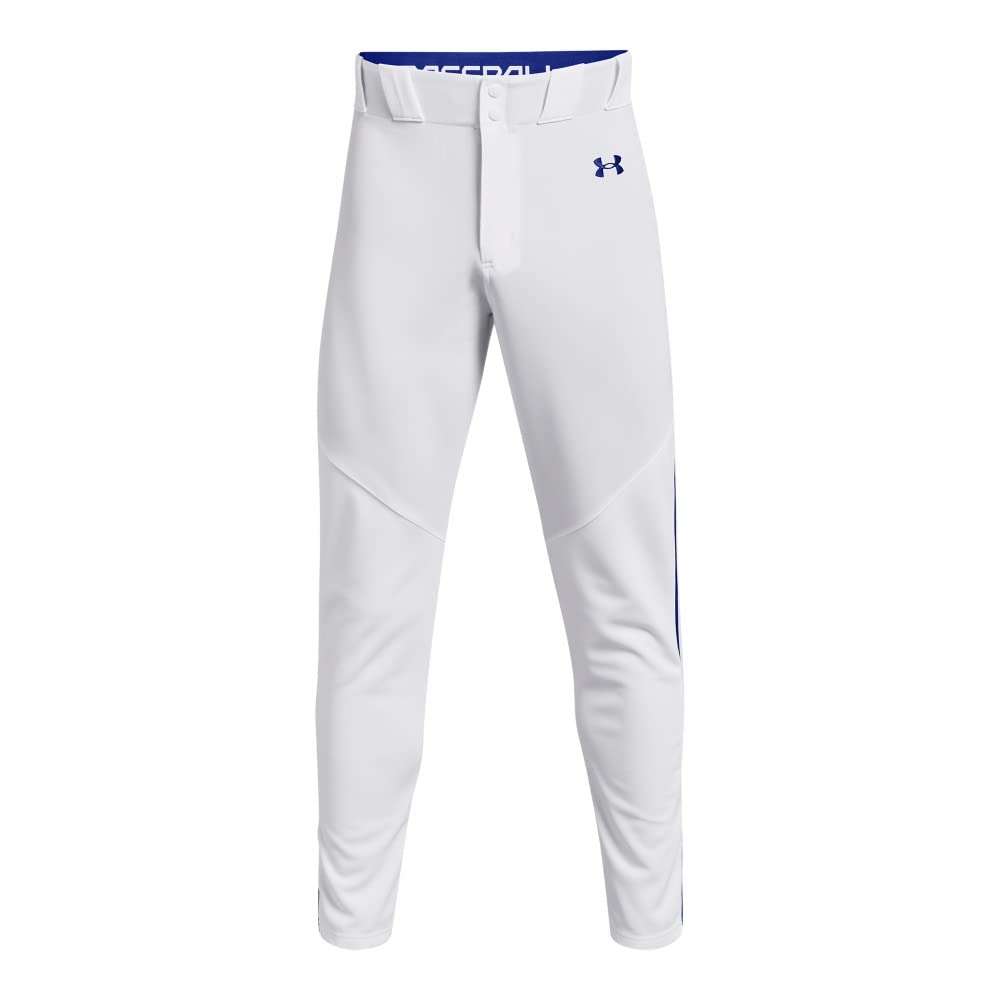 Under Armour Men's Utility Baseball Straight Leg Pant Pipe 22, (101) White/Royal/Royal, Small