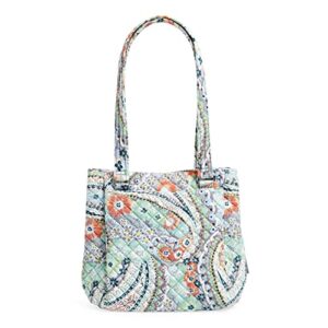 vera bradley women's cotton multi-compartment shoulder satchel purse, citrus paisley - recycled cotton, one size