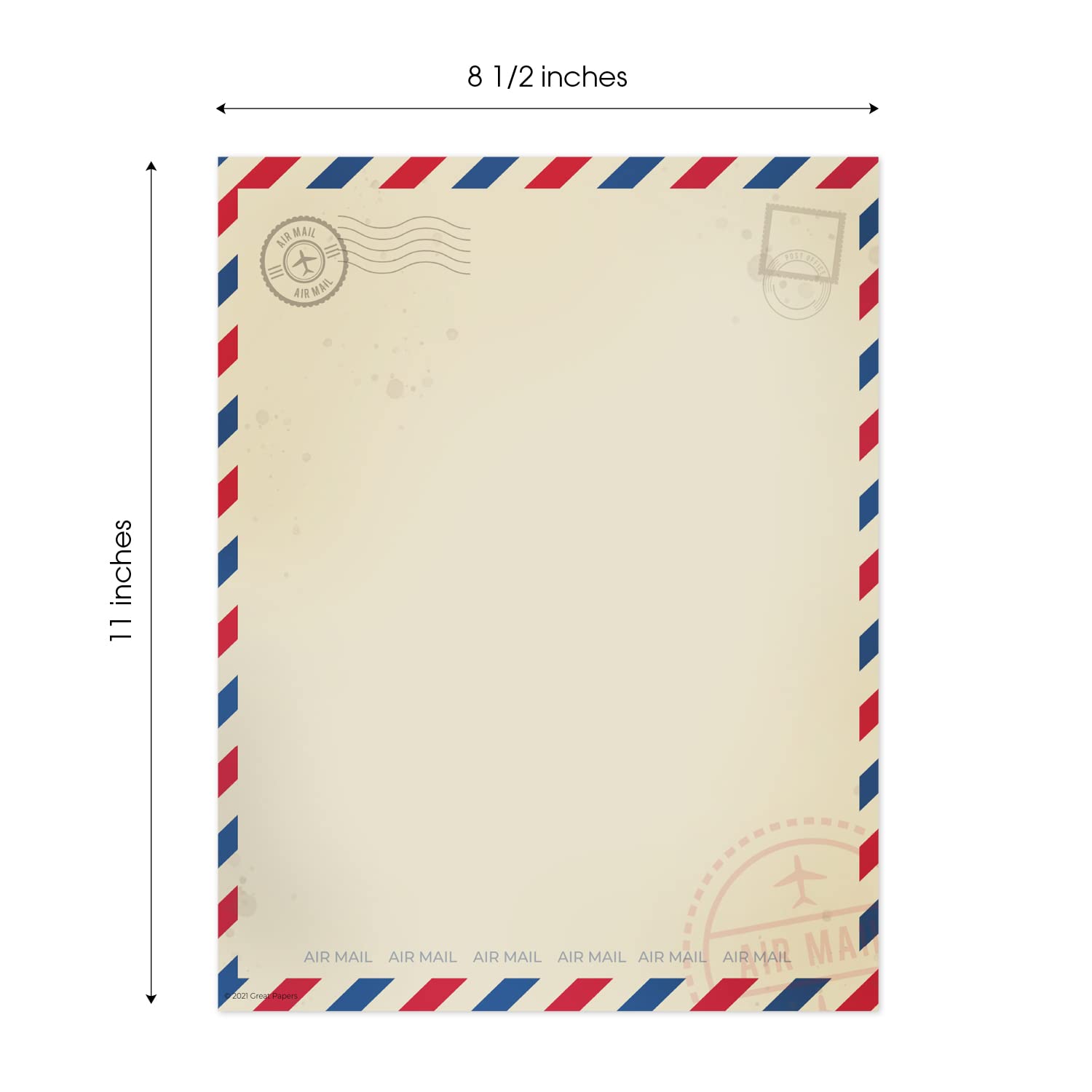 Vintage Air Mail Letterhead / 50 Sheets 8.5" x 11" Rustic Paper/Travel Themed Stationery/Red And Blue Striped Design