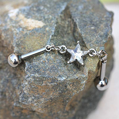 Pierced Owl 14GA 316L Stainless Steel CZ Crystal Star Connecting Chain Industrial Barbell