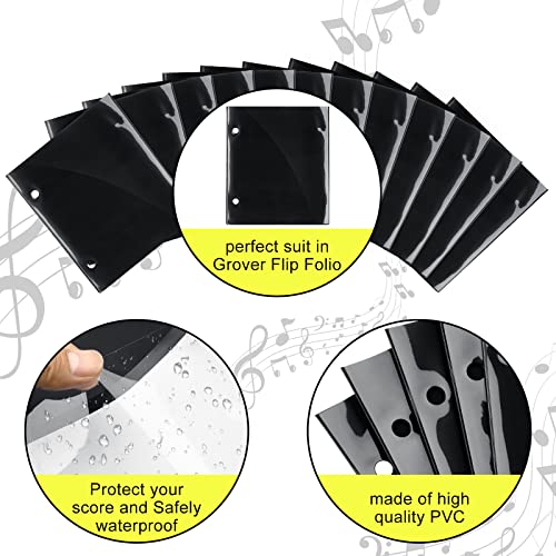 24 Pieces Flip Folder Pages Flip Folio Marching Band Musical Flip Folder with 2 Holes 7.5 x 6.3 Inches PVC Waterproof Window Pages for Holding Sheet Music Files (Black, Single Available)