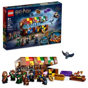 lego harry potter hogwarts magical trunk, luggage set, building toy idea for kids, customizable toy, girls & boys with movie minifigures and house colors, 76399