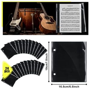 24 Pieces Flip Folder Pages Flip Folio Marching Band Musical Flip Folder with 2 Holes 7.5 x 6.3 Inches PVC Waterproof Window Pages for Holding Sheet Music Files (Black, Single Available)