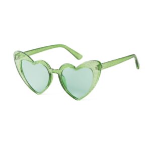 gifiore heart shaped sunglasses for women,vintage cat eye retro oversized clouts glasses (clear green glitter)