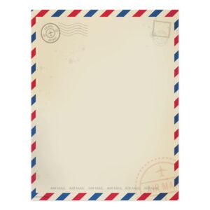 vintage air mail letterhead / 50 sheets 8.5" x 11" rustic paper/travel themed stationery/red and blue striped design