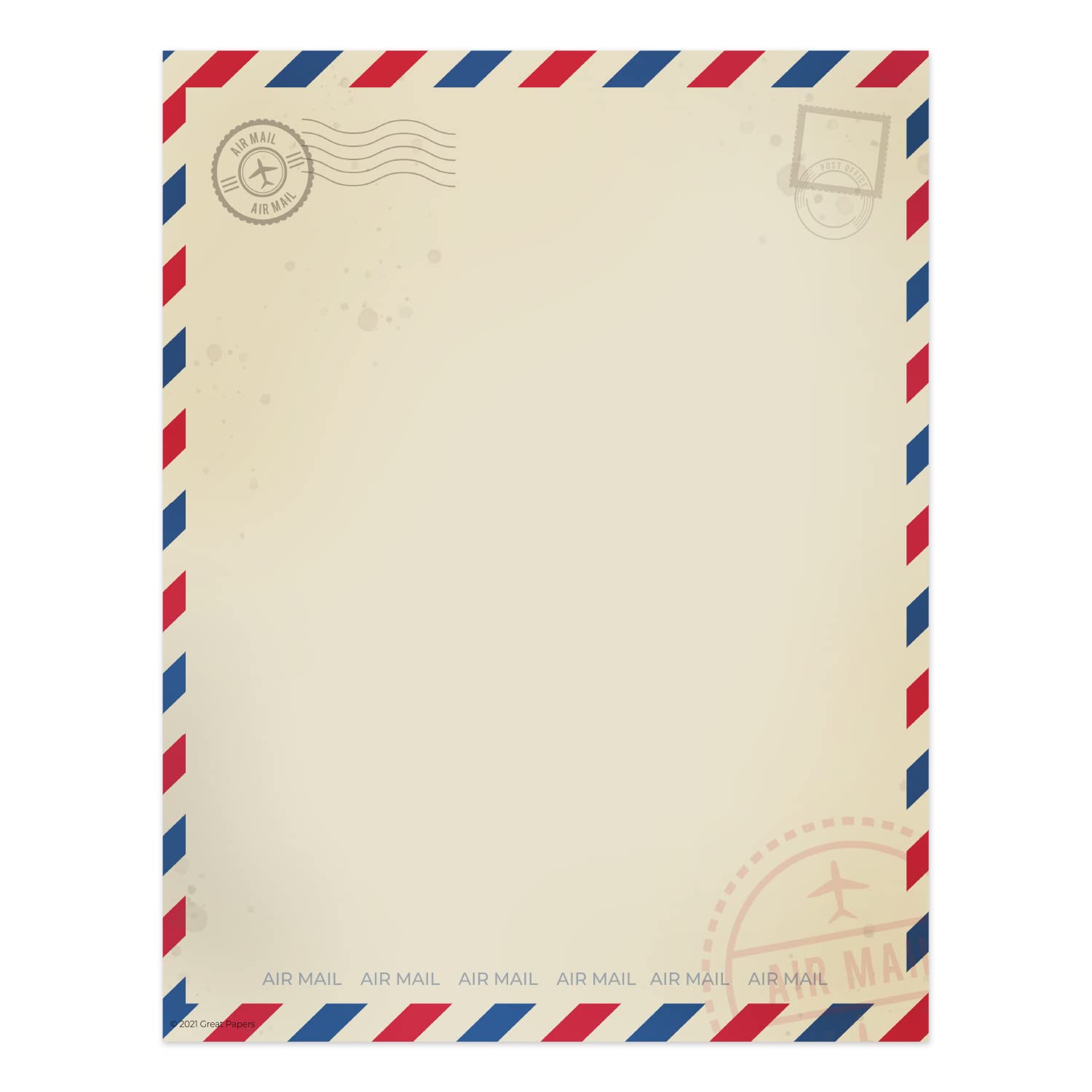 Vintage Air Mail Letterhead / 50 Sheets 8.5" x 11" Rustic Paper/Travel Themed Stationery/Red And Blue Striped Design