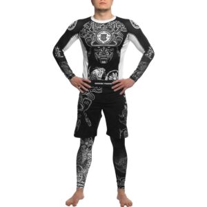 Hardcore Training Pitbull City Men's Rash Guard Compression Long Sleeve Jiu Jitsu MMA No-Gi Tight BJJ Grappling Base Layer Combat Black