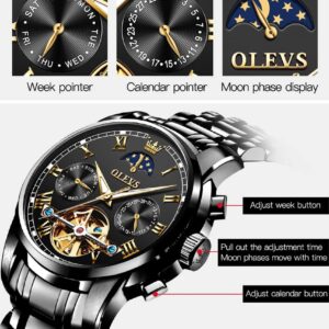 OLEVS Mens Automatic Watches Skeleton Mechanical Self Winding Luxury Fashion Dress Wrist Watch Luminous Waterproof