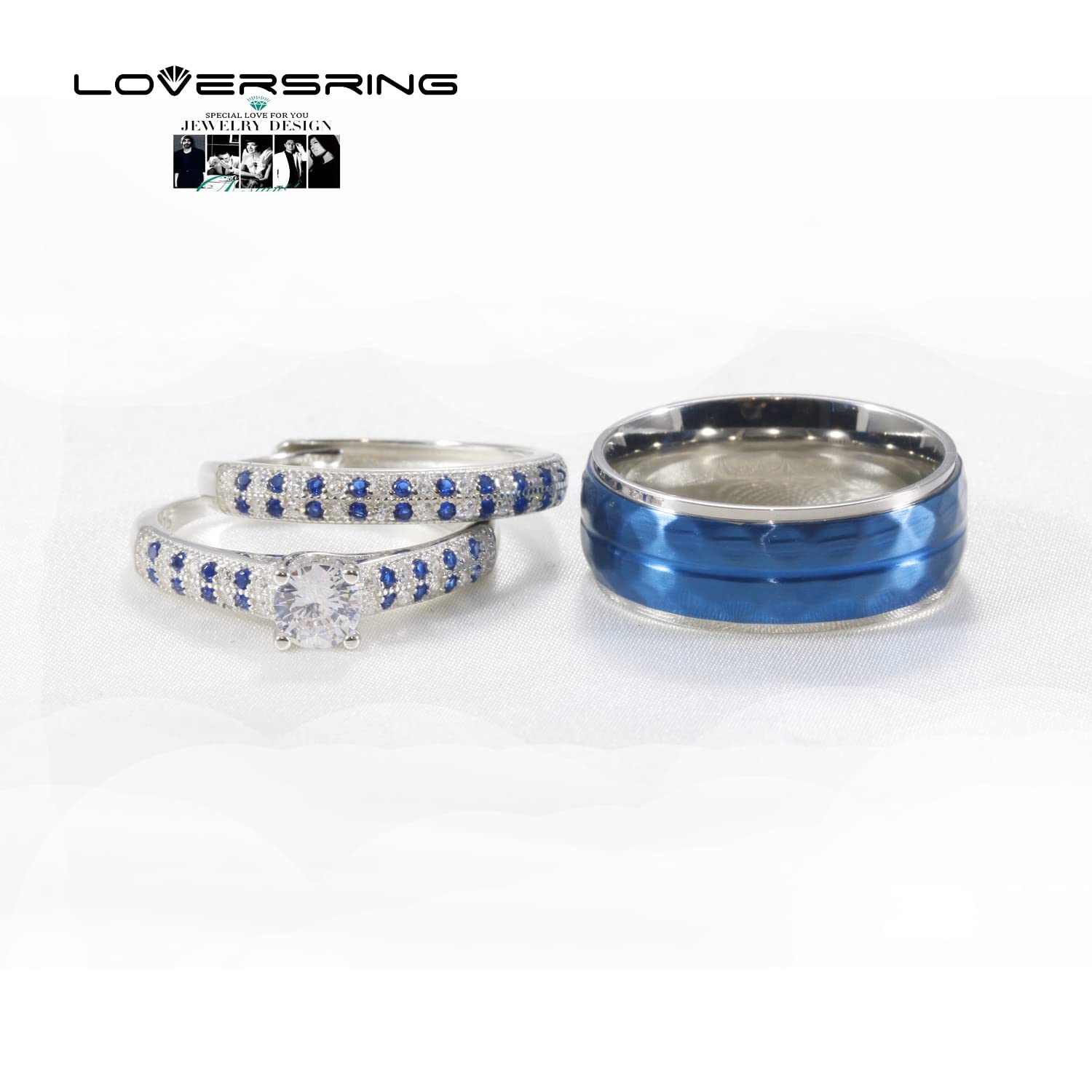 Wedding Ring Sets His And Hers Promise Ring Adjustable size Wedding Ring Sets His And Hers Couples Women 925 Sterling Silver Blue Cz Man Titanium Wedding Bands