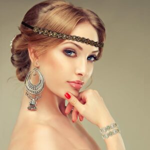 7 Pcs Rhinestone Beaded Headbands, Fashionable Crystal Beaded Elastic hairbands for Women Girls Hair Jewelry Accessories