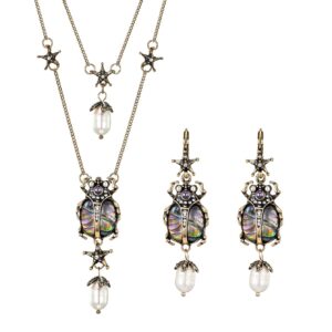 balirek beetle earrings & necklace vintage style scarab dangle earrings pearls necklace abalone jewelry sets for women