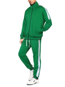 hat and beyond mens comfort athletic usa made striped athletic casual running workout sweat suit combo oversized tracksuit (small, kelly green/white set)