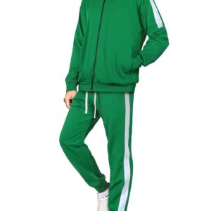 Hat and Beyond Mens Comfort Athletic USA Made Striped Athletic Casual Running Workout Sweat Suit Combo Oversized Tracksuit (Small, Kelly Green/White Set)