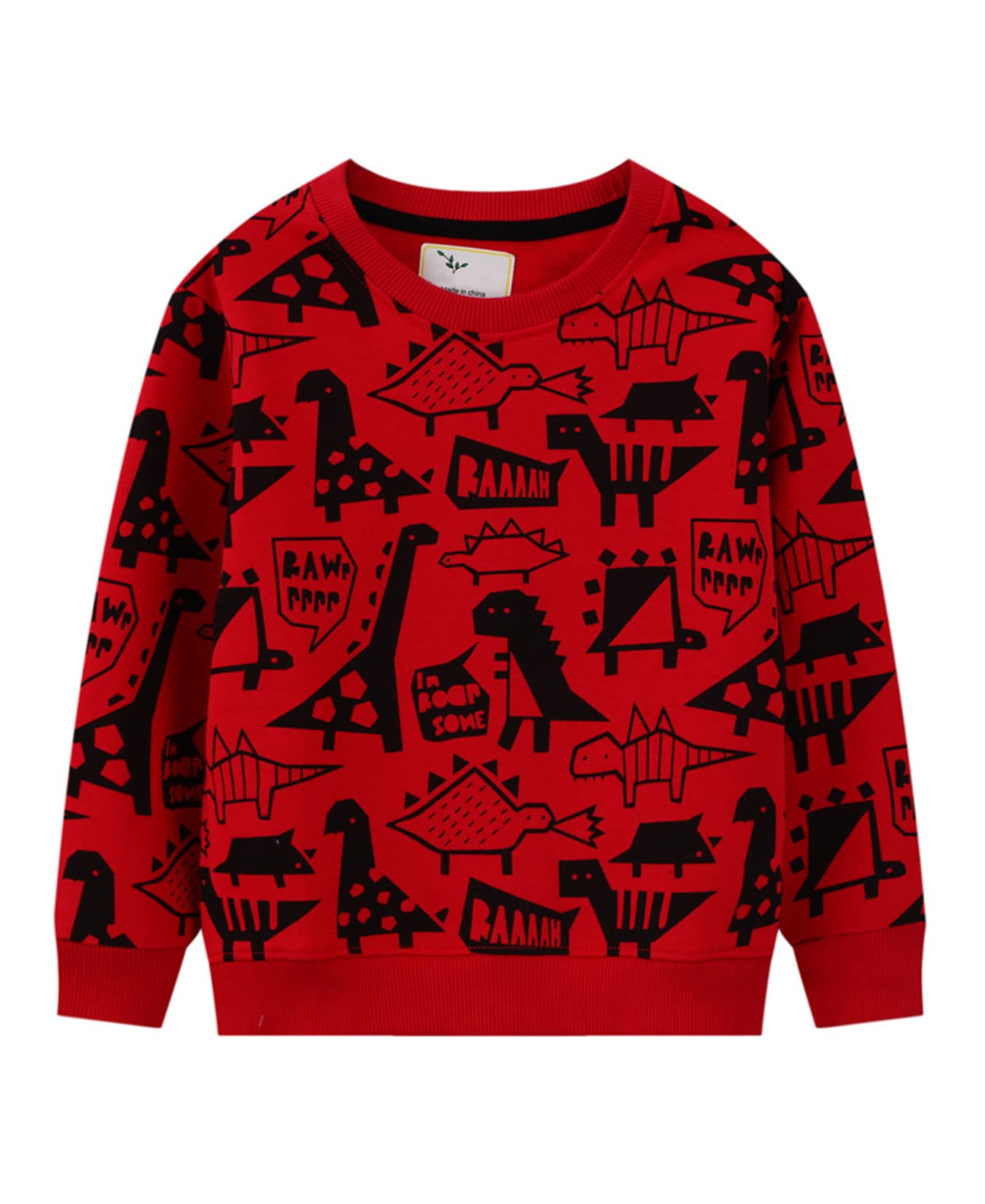 LOKTARC 2 Pack Toddler Boys Sweatshirts Patterned Long Sleeve Pullover Crewneck Tops Shirts Red Dinosaur + Grey Excavator 4-5 Years/Size 5T