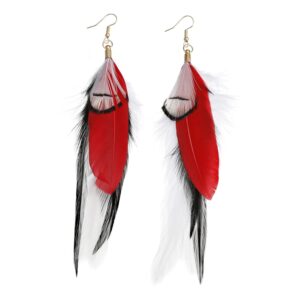 yinris long bohemian pheasant feathers statement earrings handmade natural lightweight feather dangle earrings for women (ea000067) (red&black)