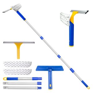 bitope 2 in 1 squeegee for window cleaning, 60" extension pole long handle window cleaner tool,12" window squeegee and 2pcs 11" microfiber pads for shower glass door, high window cleaning kit