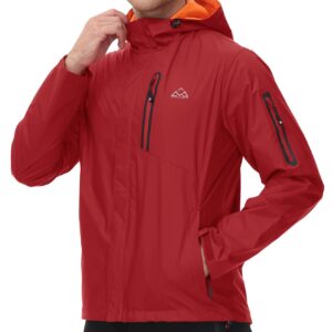 TBMPOY Men's Lightweight Rain Jackets Waterproof Hooded Running Cycling Hiking Raincoat Outdoor Windbreaker Wine Red M