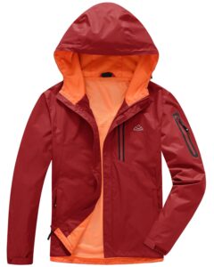 tbmpoy men's lightweight rain jackets waterproof hooded running cycling hiking raincoat outdoor windbreaker wine red m