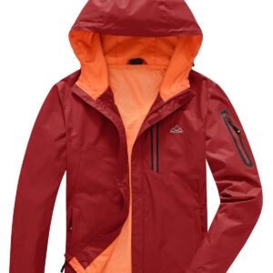 TBMPOY Men's Lightweight Rain Jackets Waterproof Hooded Running Cycling Hiking Raincoat Outdoor Windbreaker Wine Red M