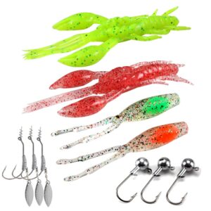 JOHNCOO Soft Lures Fishing Tackle Set Swimbaits Lures Kit Paddle Tails Craw Baits Curved Tail Grubs Weighted Hooks Swivels Fishing Accessories for Bass Pike Trout in Freshwater or Saltwater