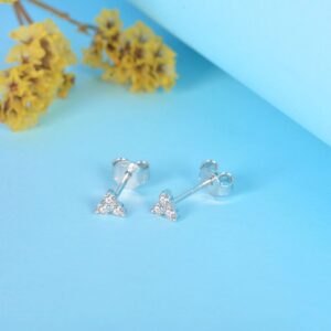 Sterling Silver Stud Earrings for Women Men, 1 Pair Flower Cubic Zirconia Stud Earrings Set | Small Cartilage CZ Hypoallergenic Tragus Piercing Earrings for Teens 3mm