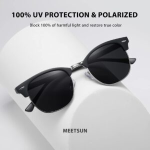 MEETSUN Polarized Sunglasses for Men Women Classic Retro Sun Glasses for Driving UV Protection (2 Pack) Black + Black Silver