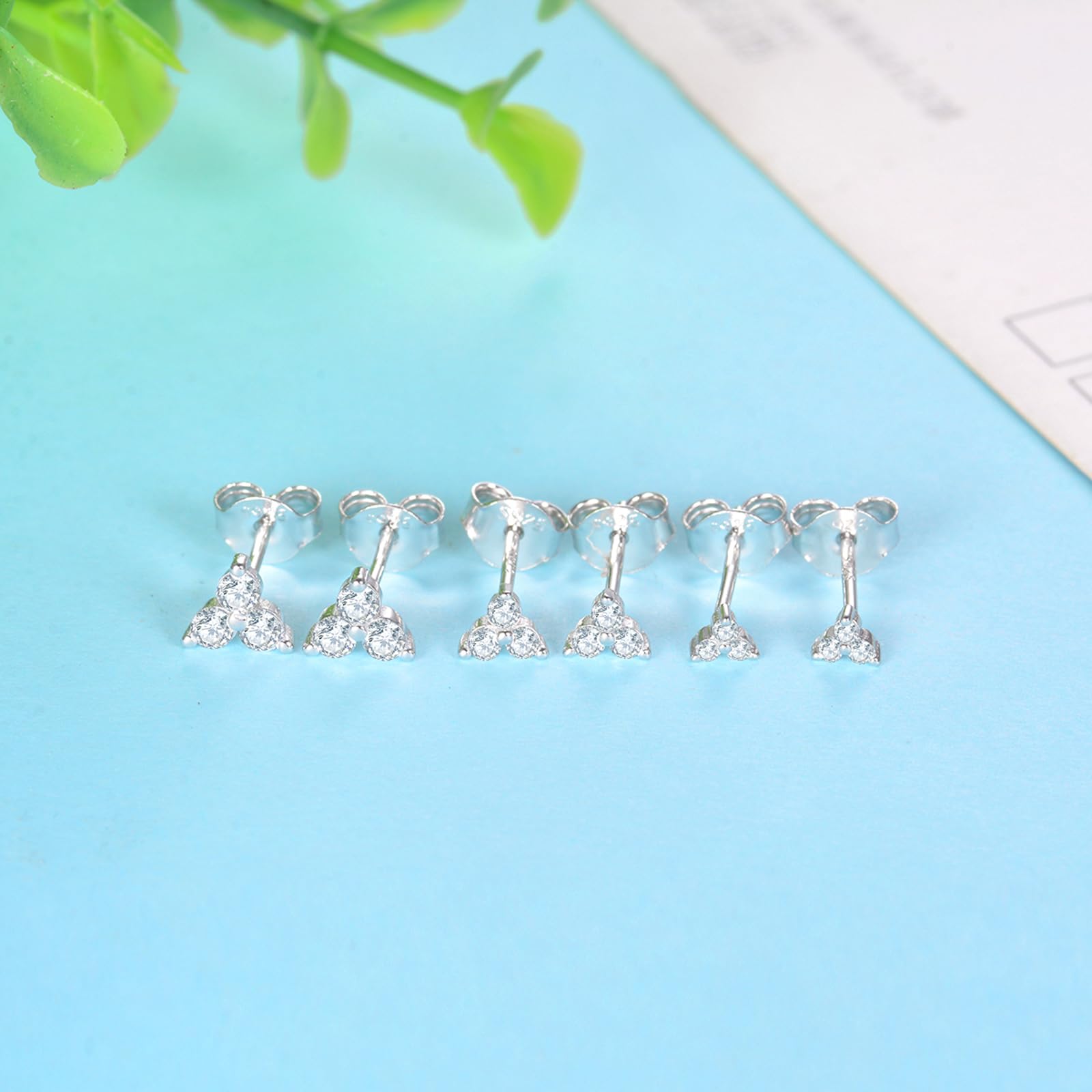 Sterling Silver Stud Earrings for Women Men, 1 Pair Flower Cubic Zirconia Stud Earrings Set | Small Cartilage CZ Hypoallergenic Tragus Piercing Earrings for Teens 3mm