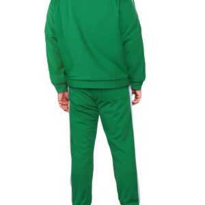 Hat and Beyond Mens Comfort Athletic USA Made Striped Athletic Casual Running Workout Sweat Suit Combo Oversized Tracksuit (Small, Kelly Green/White Set)