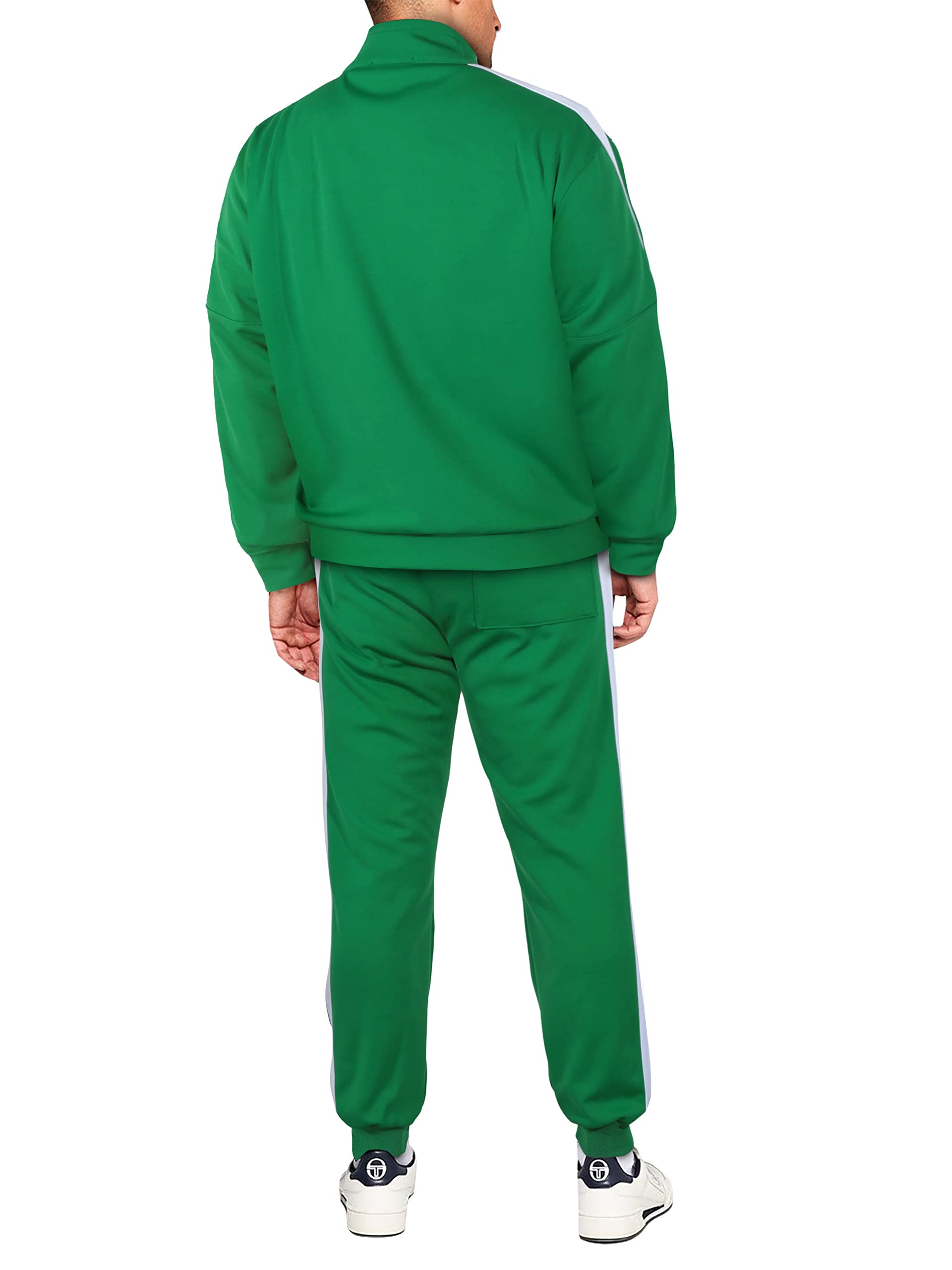 Hat and Beyond Mens Comfort Athletic USA Made Striped Athletic Casual Running Workout Sweat Suit Combo Oversized Tracksuit (Small, Kelly Green/White Set)