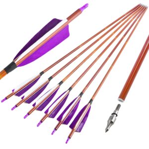 sharrow 30 inch archery carbon arrows bamboo pattern shaft 500 spine practice hunting arrows with natural feather fletching for archery hunting target shooting 6/12pcs (12pcs)