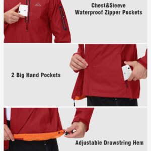 TBMPOY Men's Lightweight Rain Jackets Waterproof Hooded Running Cycling Hiking Raincoat Outdoor Windbreaker Wine Red M