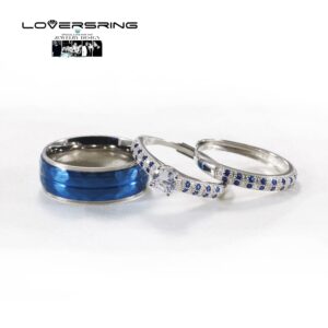 Wedding Ring Sets His And Hers Promise Ring Adjustable size Wedding Ring Sets His And Hers Couples Women 925 Sterling Silver Blue Cz Man Titanium Wedding Bands