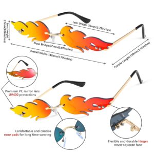 FEISEDY Fire Flame Sunglasses for Women Mirror Rimless Fire Shaped Novelty Sunglasses B2839